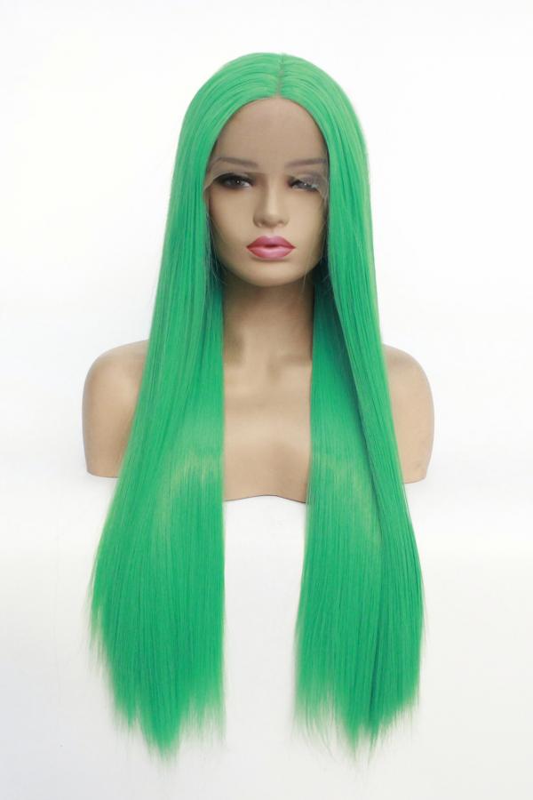 Light Green Long Straight Lace Front Wig - Synthetic Wigs - BabalaHair