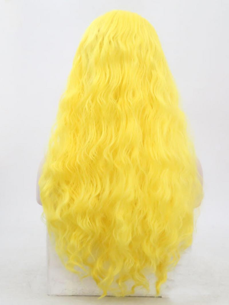 Lemon Yellow Long Slight Wave Lace Front Wig - Home - BabalaHair