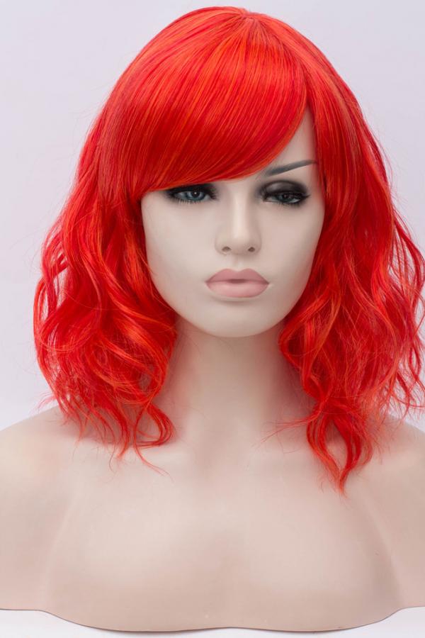 Bright Red Short Wave style Non Lace Wefted Cap Wig - Synthetic Wigs ...