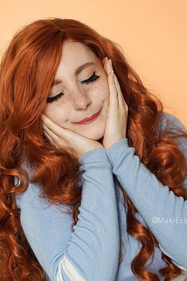 Pumpkin Orange Brown Long Wavy Synthetic Lace Front Wig - Synthetic ...