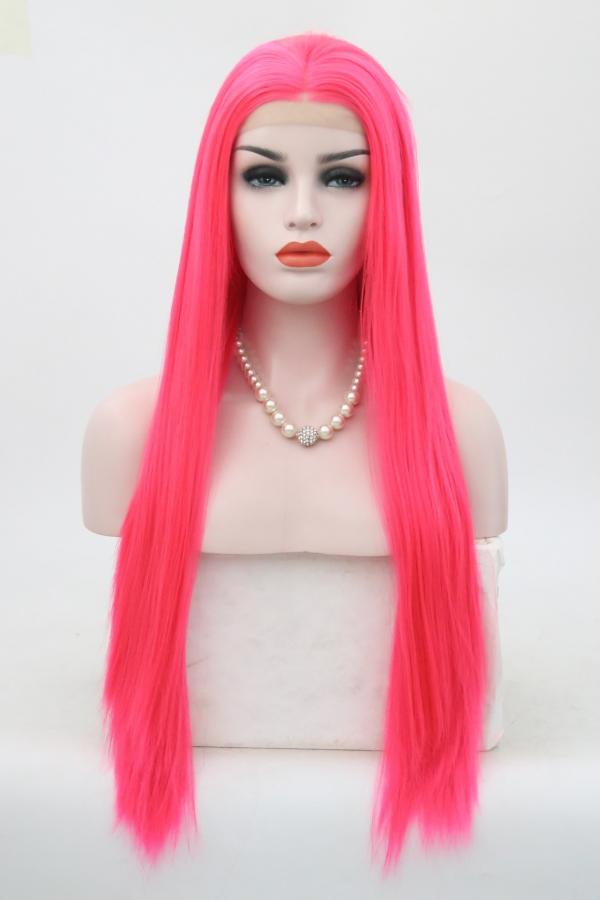 2315# Electrical Rose Pink Long Straight Lace Front Wig - Synthetic ...